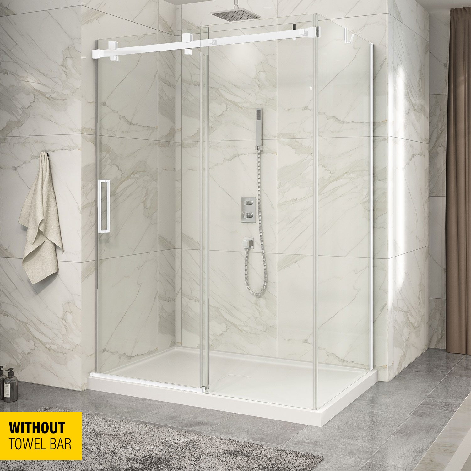 Shower door 60" x 36", in a corner closing on wall, wall on the left, door on the left, in matte ...